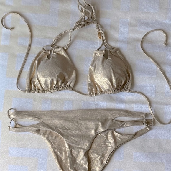 Luli Fama | Swim | Luli Fama Gold Metallic Bikini Set Nwot | Poshmark